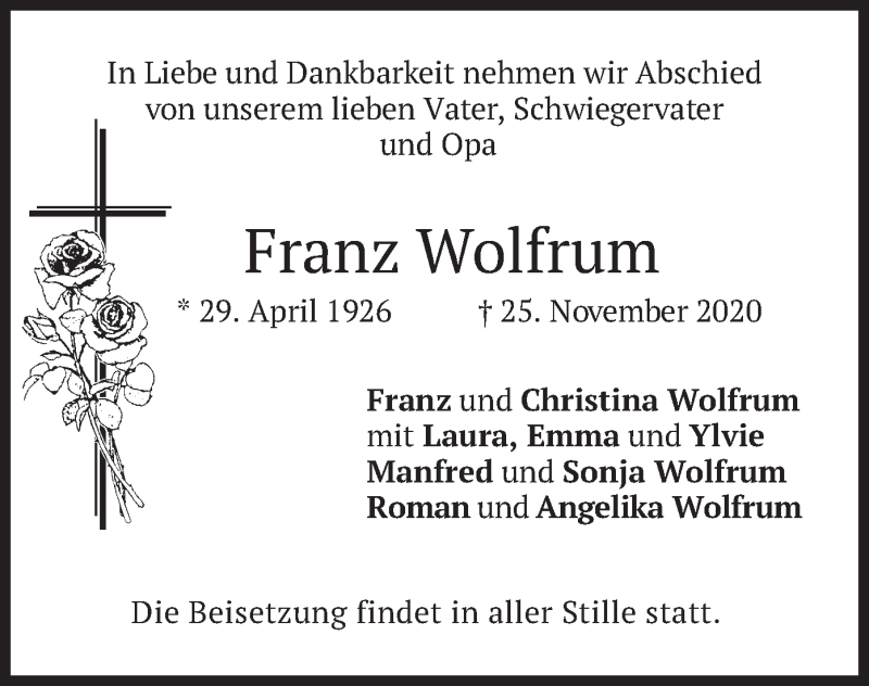Traueranzeigen von Franz Wolfrum | trauer.merkur.de