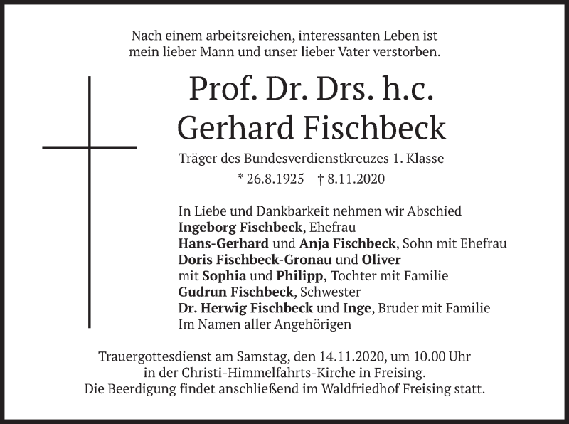 Traueranzeigen von Gerhard Fischbeck | trauer.merkur.de