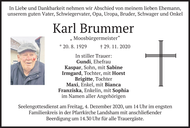 Traueranzeigen von Karl Brummer | trauer.merkur.de