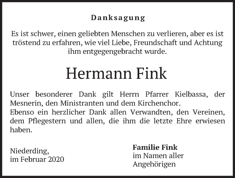 Traueranzeigen von Hermann Fink | trauer.merkur.de