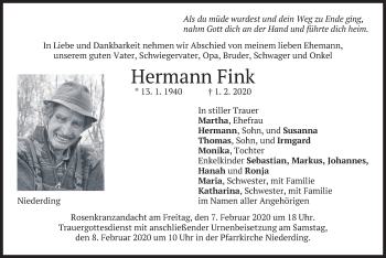 Traueranzeigen von Hermann Fink | trauer.merkur.de