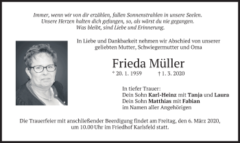 Traueranzeigen von Frieda Müller | trauer.merkur.de