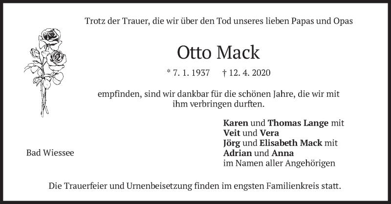 Traueranzeigen von Otto Mack | trauer.merkur.de