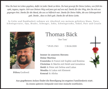 Traueranzeigen von Thomas Bäck | trauer.merkur.de