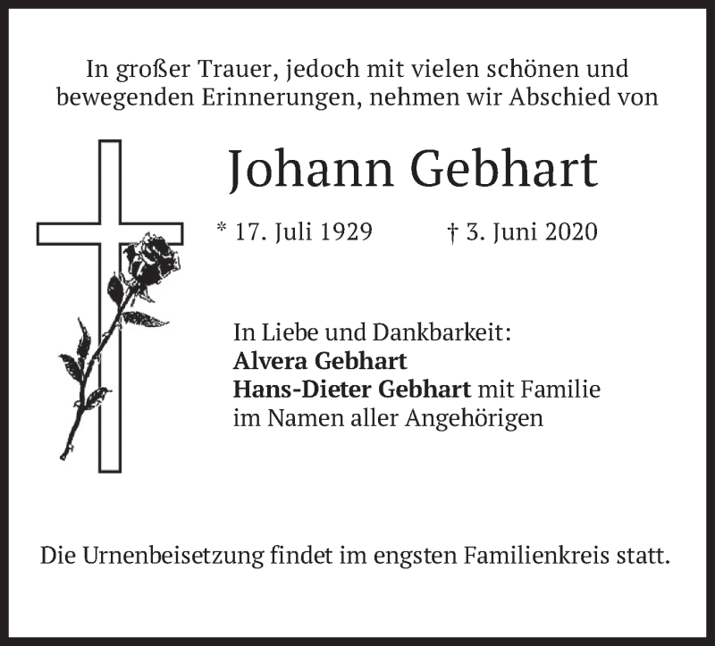 Traueranzeigen von Johann Gebhart | trauer.merkur.de