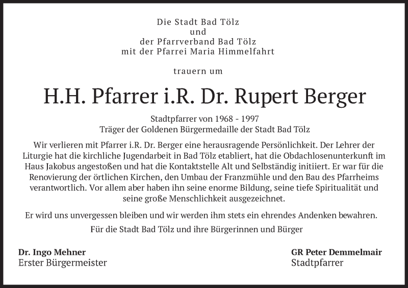 Traueranzeigen von Rupert Berger | trauer.merkur.de