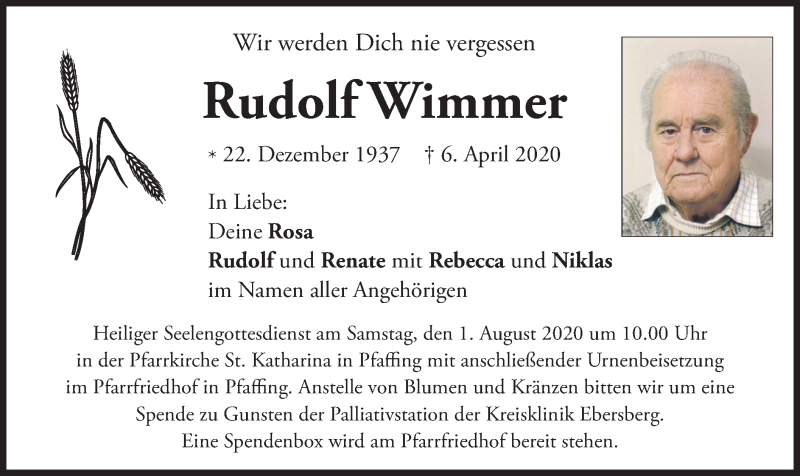 Traueranzeigen von Rudolf Wimmer | trauer.merkur.de