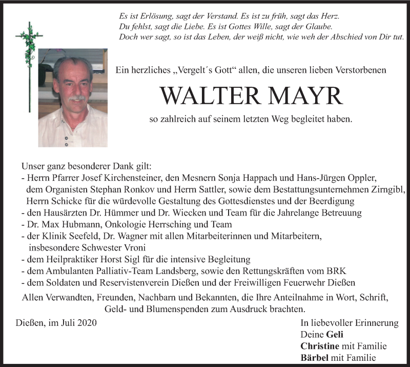 Traueranzeigen von Walter Mayr | trauer.merkur.de