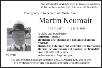 Traueranzeigen von Martin Neumair | trauer.merkur.de
