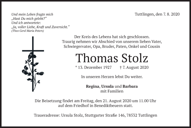 Traueranzeigen von Thomas Stolz | trauer.merkur.de