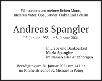 Traueranzeigen von Andreas Spangler | trauer.merkur.de
