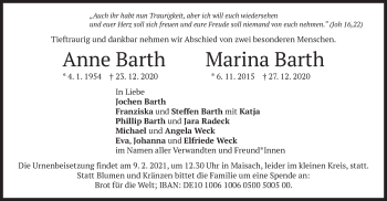 Traueranzeigen von Anne und Marina Barth | trauer.merkur.de