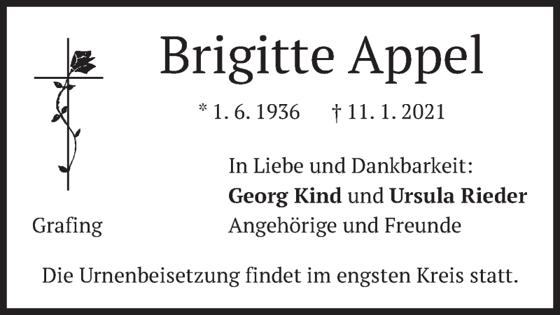 Traueranzeigen von Brigitte Appel | trauer.merkur.de