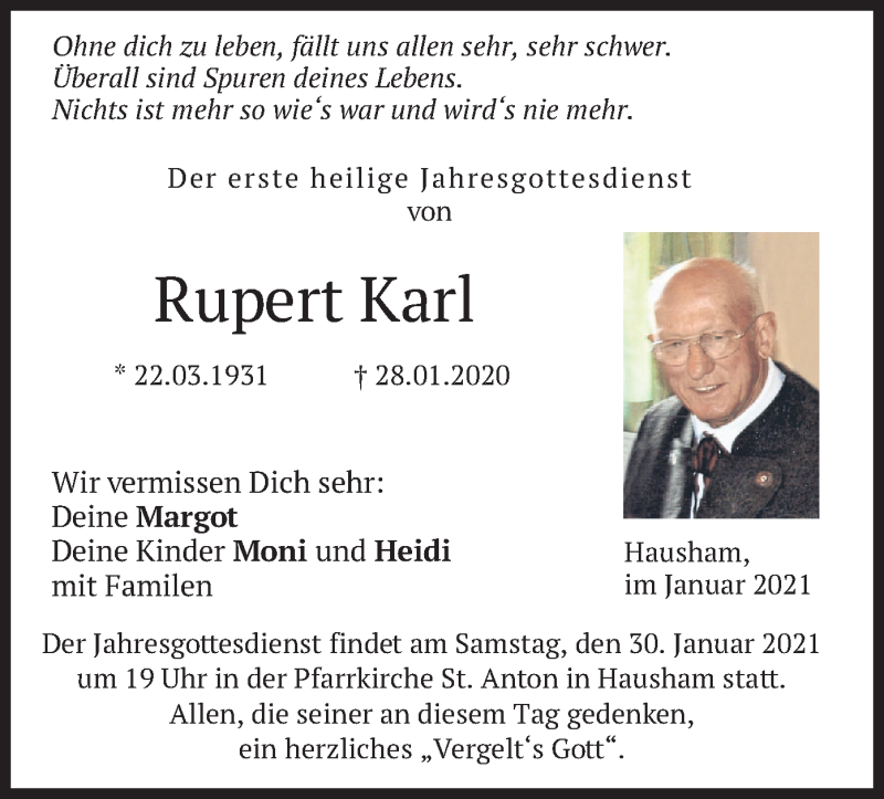 Traueranzeigen von Rupert Karl | trauer.merkur.de