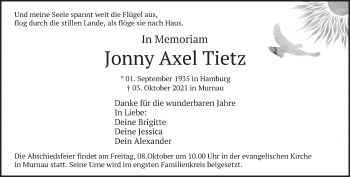 Traueranzeigen von Jonny Axel Tietz | trauer.merkur.de