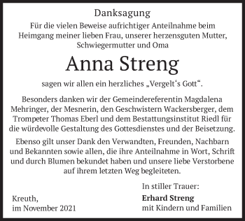 Traueranzeigen von Anna Streng | trauer.merkur.de