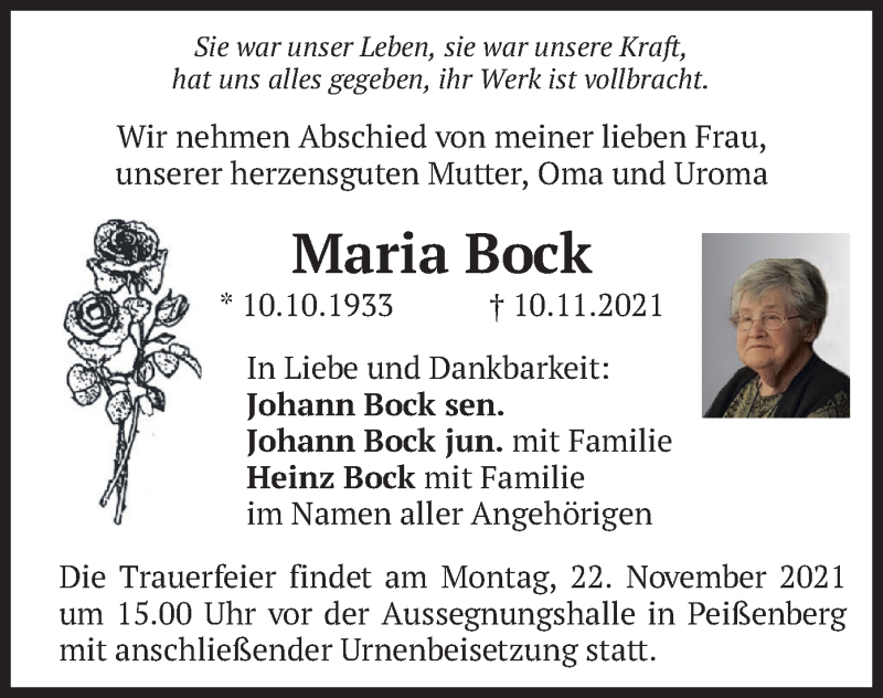 Traueranzeigen von Maria Bock | trauer.merkur.de