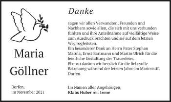 Traueranzeigen von Maria Göllner | trauer.merkur.de