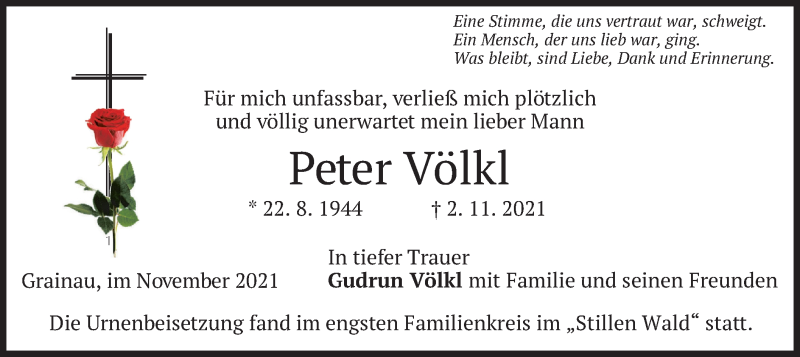 Traueranzeigen von Peter Völkl | trauer.merkur.de