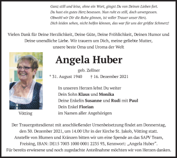 Traueranzeigen von Angela Huber | trauer.merkur.de