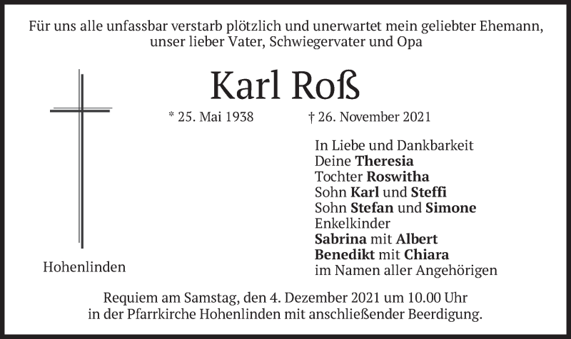 Traueranzeigen von Karl Roß | trauer.merkur.de