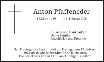 Traueranzeigen von Anton Pfaffeneder | trauer.merkur.de