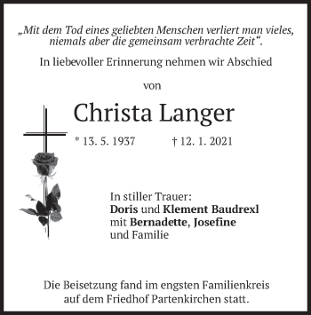 Traueranzeigen von Christa Langer | trauer.merkur.de