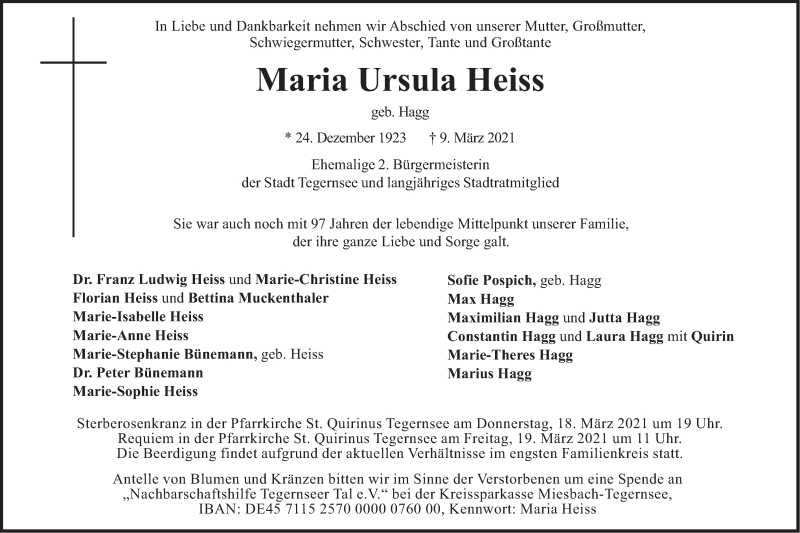 Traueranzeigen von Maria Ursula Heiss | trauer.merkur.de