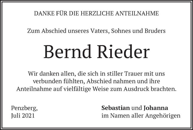 Traueranzeigen von Bernd Rieder | trauer.merkur.de