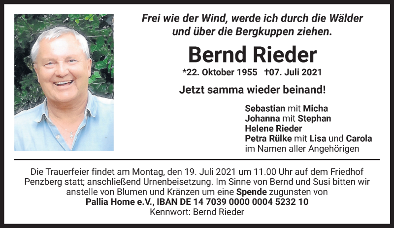 Traueranzeigen von Bernd Rieder | trauer.merkur.de