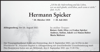 Traueranzeigen von Hermann Spicker | trauer.merkur.de