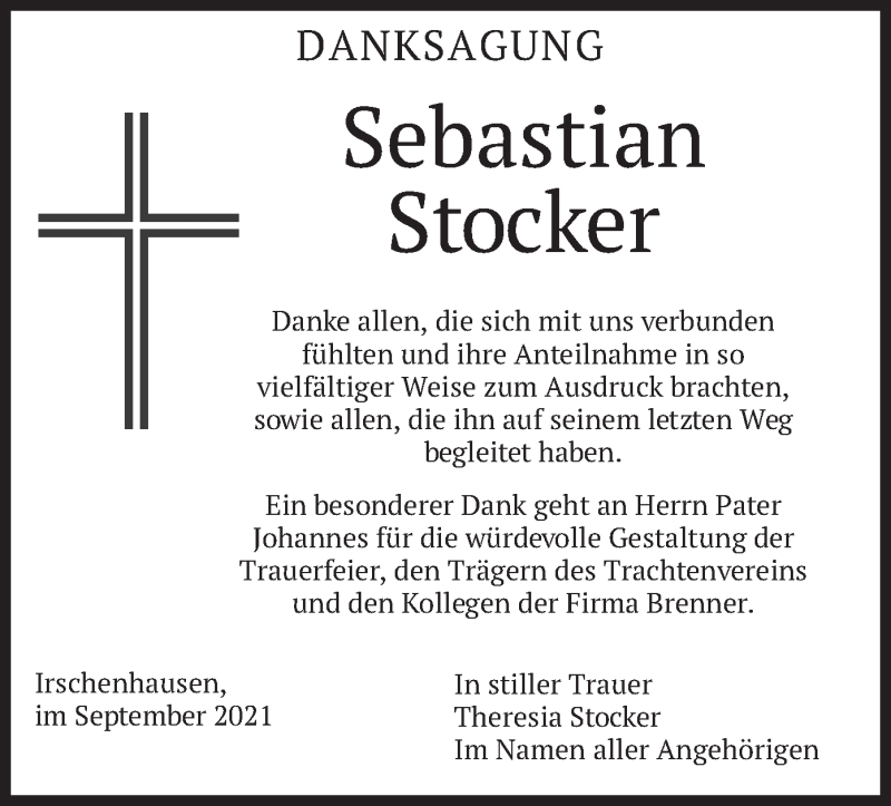 Traueranzeigen von Sebastian Stocker | trauer.merkur.de
