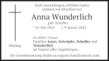 Traueranzeigen von Anna Wunderlich | trauer.merkur.de