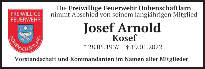 Traueranzeigen von Josef "Sepp" Arnold | trauer.merkur.de