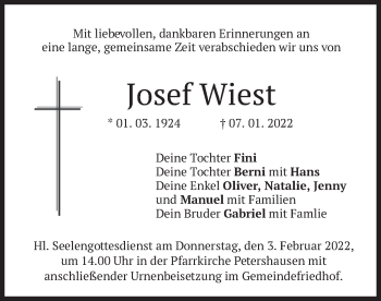Traueranzeigen von Josef Wiest | trauer.merkur.de