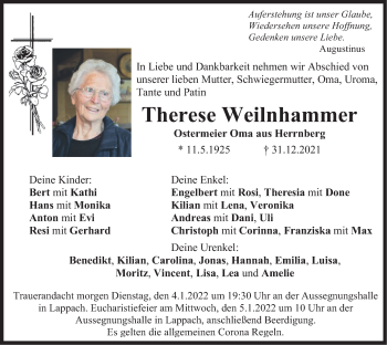 Traueranzeigen von Therese Weilnhammer | trauer.merkur.de