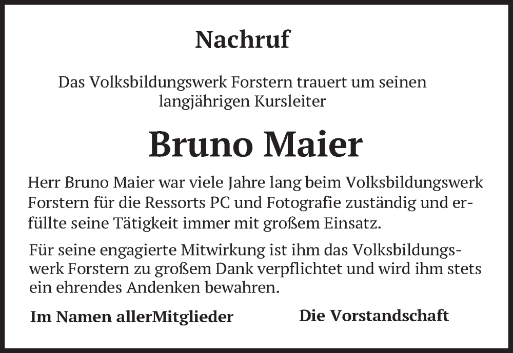 Traueranzeigen von Bruno Maier | trauer.merkur.de