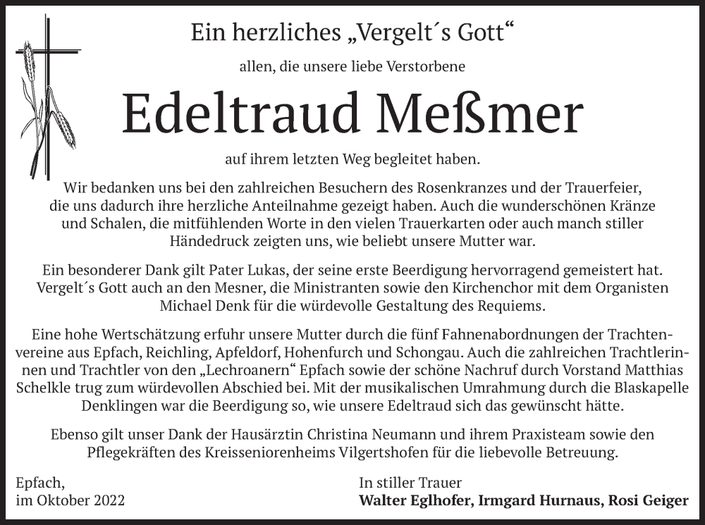 Traueranzeigen von Edeltraud Meßmer | trauer.merkur.de