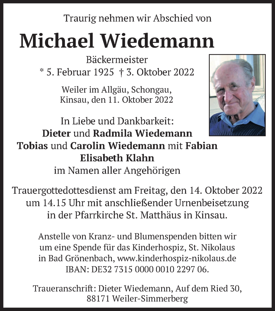 Traueranzeigen von Michael Wiedemann | trauer.merkur.de