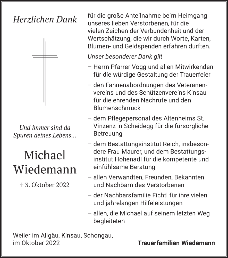 Traueranzeigen von Michael Wiedemann | trauer.merkur.de