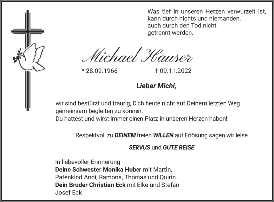 Traueranzeigen von Michael Hauser | trauer.merkur.de