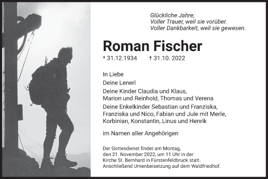 Traueranzeigen von Roman Fischer | trauer.merkur.de