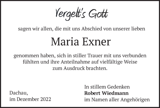 Traueranzeigen von Maria Exner | trauer.merkur.de