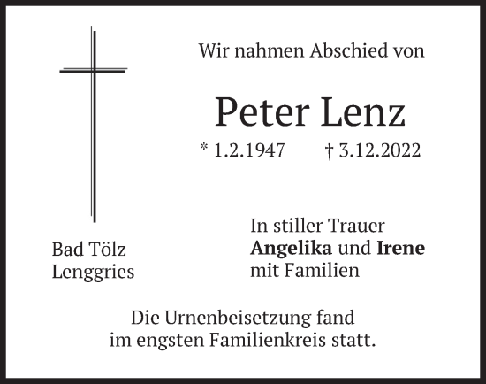 Traueranzeigen von Peter Lenz | trauer.merkur.de