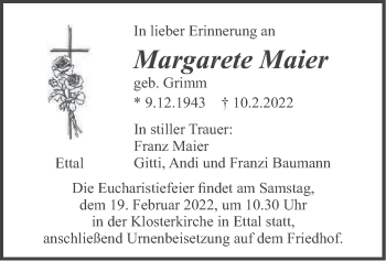 Traueranzeigen von Margarete Maier | trauer.merkur.de
