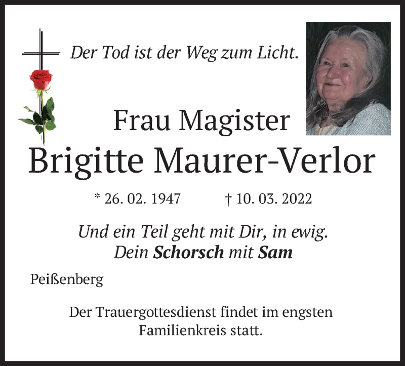 Traueranzeigen von Brigitte Maurer-Verlor | trauer.merkur.de