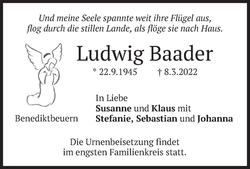 Traueranzeigen von Ludwig Baader | trauer.merkur.de
