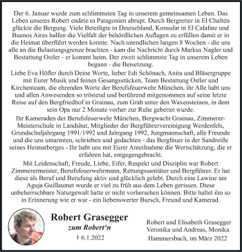 Traueranzeigen von Robert Johann Grasegger | trauer.merkur.de
