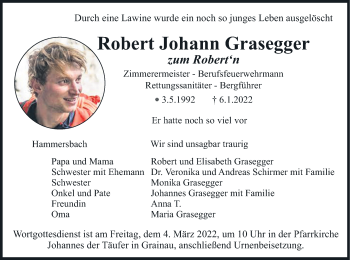 Gedenkkerzen von Robert Johann Grasegger | trauer.merkur.de