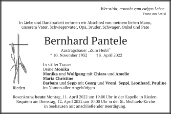 Traueranzeigen von Bernhard Pantele | trauer.merkur.de